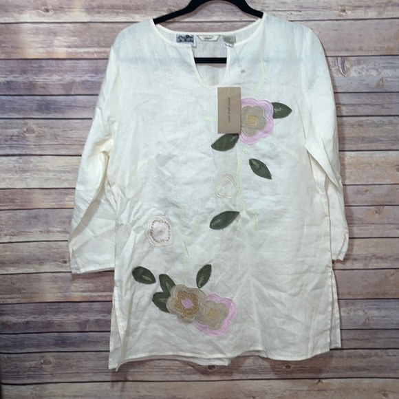 Edward | Tops | Edward Ivory Irish Linen Floral Embroidered Tunic Nwt ...